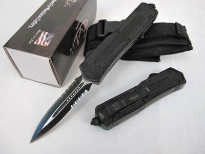 China Microtech knife double blade half serrated (black) for sale