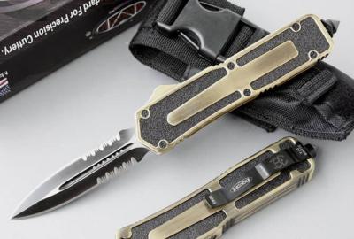 China Microtech knife double blade half serrated (black) for sale
