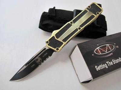 China Microtech knife single blade half serrated (gold) for sale