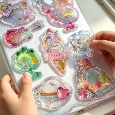 China Die Cut Water Shaker Stickers Custom Cartoon Pattern Liquid Shaking Sticker For Scrapbooking Gift for sale