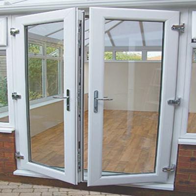 China Swing Opening PVC Glass Entry Door Dubbele Drievoudige Gelaste Casement Glass Door Te koop