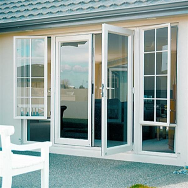 Puertas de vidrio de PVC de doble apertura con cristal blanco con doble y triple acristalamiento