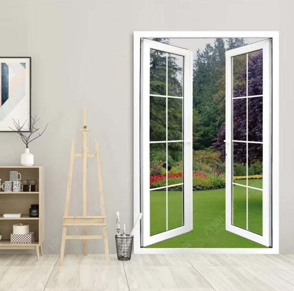 Puertas de vidrio de PVC de doble apertura con cristal blanco con doble y triple acristalamiento