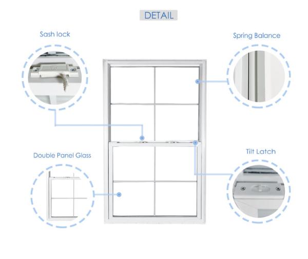 OEM UPVC シングルハンガング ウィンドウ 帯 置き換え 住宅用 双窓