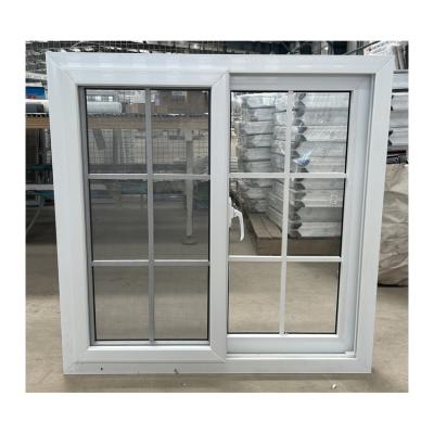 China PVC UPVC Double Pane Glass White Vinyl Sliding Window With Grill Mosquito Mesh for sale