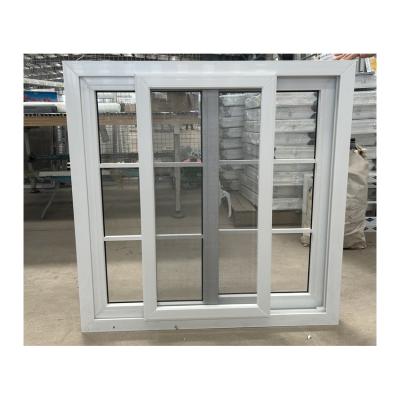 China PVC UPVC Double Pane Glass White Vinyl Sliding Window With Grill Mosquito Mesh for sale