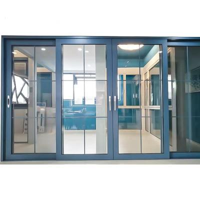China Aluminium roosters Buiten 4 panelen Dubbele beglazing schuifdeuren voor balkon Te koop