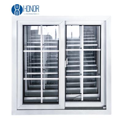 China Customized Size PVC Slide Window UPVC Double Glazed 3*3/4*4 Sizes With Grill Mosquito Mesh for sale