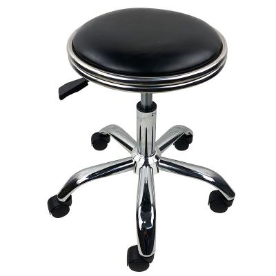 China Small Round Lab PU Leather Chair Antistatic Metal Saddle Stool With Wheels for sale