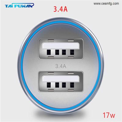 China Dual 2-Port USB Car Charger Charger Adapter Aluminum Alloy Universal 12 Volt 1 ~ 2 Amp For iPhone iPad iPod Samsung for sale