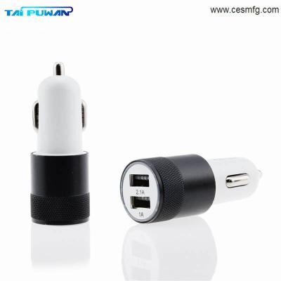 China 7 Photos Car Charger Aluminum Cycle 5V 2A 2 USB Dual port Auto Power Adaptor for Smart phone for sale