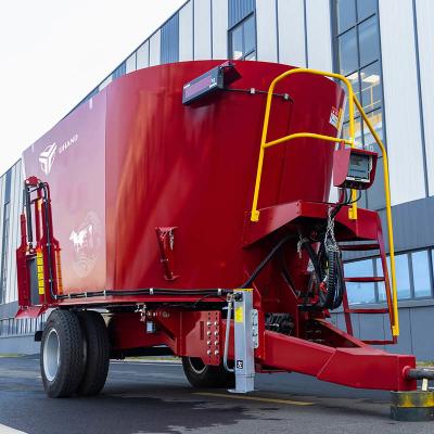 China 12 m³ Capacity Vertical TMR Mixer with 10 NM400 Steel Blades and Four-Wheel Chassis for High-Capacity Livestock Operations for sale