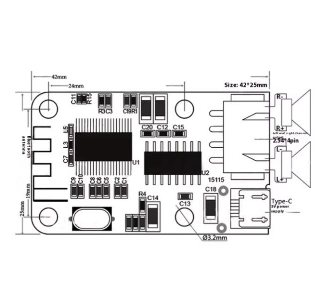 Mini BT amplifier board side view