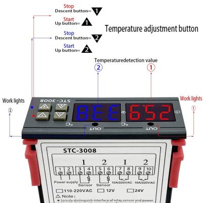 China STC-3008 Digital Thermometer Controller Two Relay Output With Probe 12V 24V 220V for sale