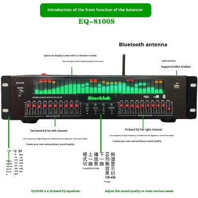 China EQ-8100 Professional Hi-Fi Preamp Player BT 5.4 Optical Coaxial Digital Audio Decoder 20 Segment Equalizer Fiber Optic Equipment for sale