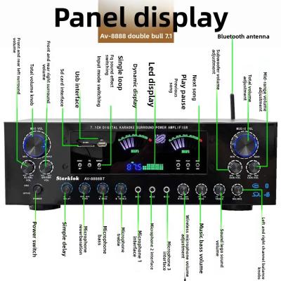 China AV-8888BT Professional 7.1 Channel 2000W Ultra-High Power Home Theater Amplifier BT Wireless Home KTV Surround Sound System for sale