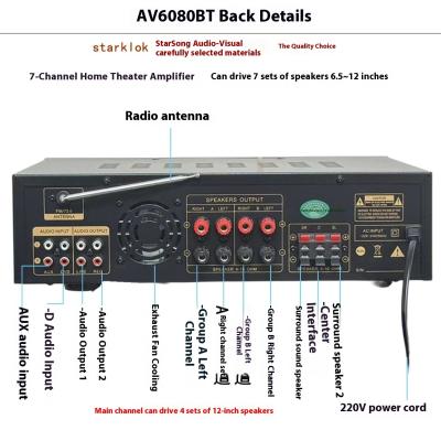 China AV-6080BT 1000W 7-Channel Fixed Impedance Amplifier Home Car Metal Receivers USB Flash SD Card BT Wireless Player Global for sale