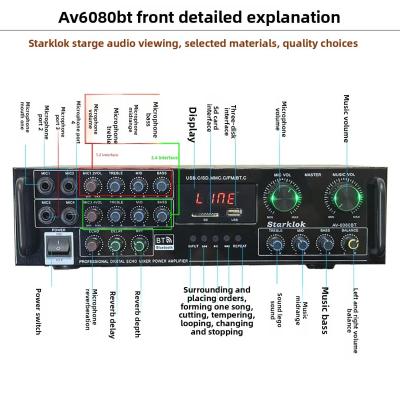 China AV-6080BT 1000W 7-Channel Fixed Impedance Amplifier Home Car Metal Receivers USB Flash SD Card BT Wireless Player Global for sale