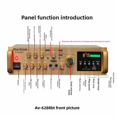 China AV-6288BT 1000W 2*500W High Fidelity Karaoke Amplifier Dual-Use 12V/220V AC/DC BT Wireless Plastic Material for sale