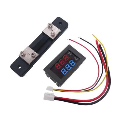 China Dual Display Digital Voltmeter Ammeter Red Blue LED DC 0-100V 1A 10A 50A 100A Voltage Current Meter Temperature Detection 0.28\