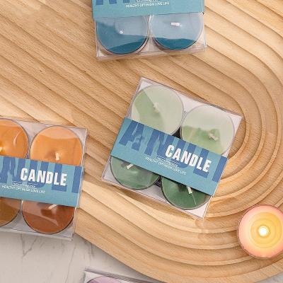 Cina 3 ore Shopping Confezione regalo Aromaterapia Cera di soia Colori Candela a lume di tè Fatto a mano 4 pezzi in vendita