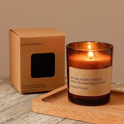 China Brown Glass Soy Wax Aromatherapy Smokeless Fragrance Ornament Gift Scented Candle for sale
