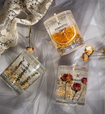 中国 香りの家の装飾の贅沢な商標は20の設計芳香のゲルの花を香料入りの蝋燭実を結ぶガラスの大豆のワックスのゼリーのかぎつける 販売のため