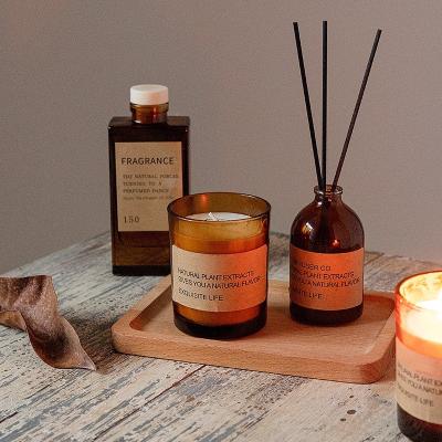 China AROMA HOME Factory Direct Brown Glass Soy Wax Aromatherapy Smokeless Fragrance Wellness Ornament Gift Scented Candle for sale