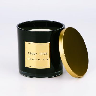 Cina Etichetta privata 14OZ 400g del metallo del coperchio della bottiglia di vetro della cera del profumo della candela domestica nera dorata della soia in vendita