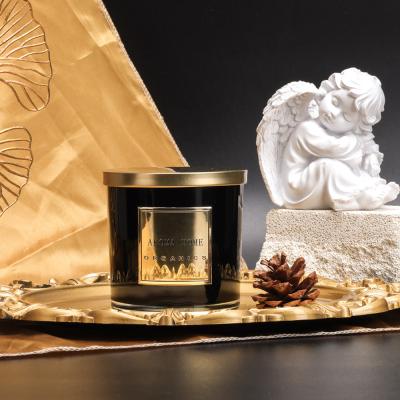 Cina Etichetta privata 14OZ 400g del metallo del coperchio della bottiglia di vetro della cera del profumo della candela domestica nera dorata della soia in vendita