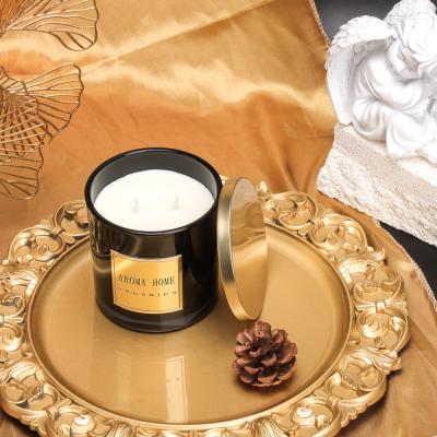 Cina Etichetta privata 14OZ 400g del metallo del coperchio della bottiglia di vetro della cera del profumo della candela domestica nera dorata della soia in vendita