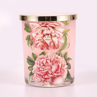Cina Il barattolo di vetro pastello 14.5oz ha sentito l'eucalyptus Camellia With Customized Fragrance della candela in vendita