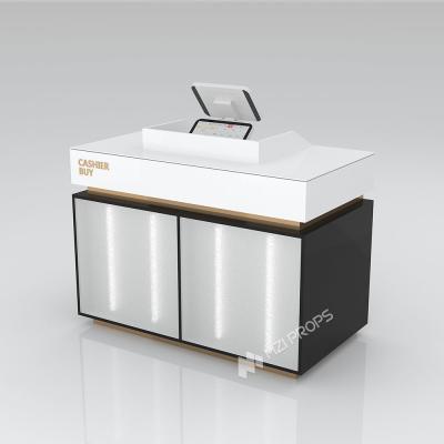 China Black Glossy Luminous Beauty Shop Furniture Retail Store Display Checkout Counter Cash Desk for sale