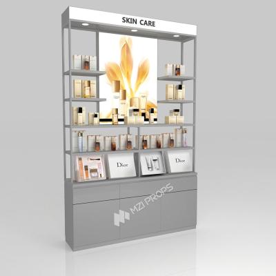 China Brushed Transparent Glass Retail Display Cabinet Table With Double Sided Light Box for sale