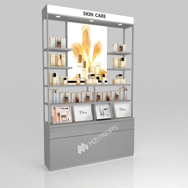 Quality Brushed Transparent Glass Retail Display Cabinet Table With Double Sided Light Box for sale