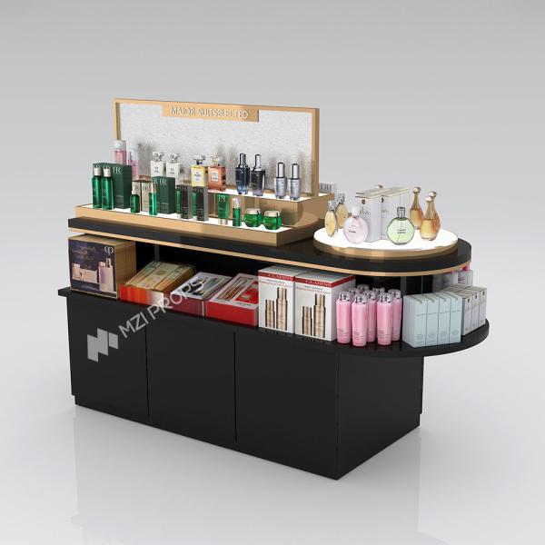 Quality Glossy Laminated MDF Perfume Display Cabinet Makeup Cosmetic Store Decoration for sale
