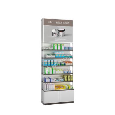 China Retail Pharmacy Shelving Counter Shelf Gondola 1200mm for sale