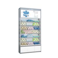 Quality Medicine Pharmacy Shelving Systems Glass Cabinet Display Showcase For Shop for sale