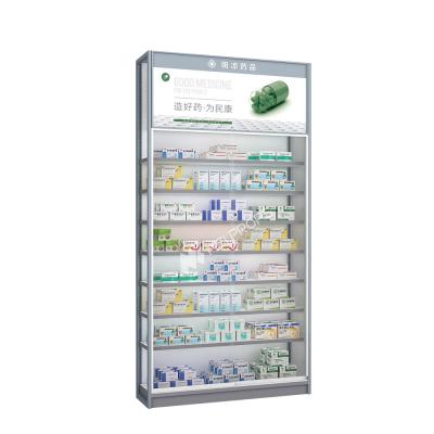 China Glass Pharmacy Counters And Shelving Cabinet Display Racks For Grocery Store for sale