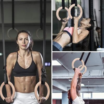 中国 Body Workout Exercise adjustable strap wooden gym ring Gymnastics Rings 販売のため