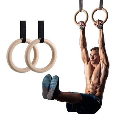 中国 Body Workout Exercise adjustable strap wooden gym ring Gymnastics Rings 販売のため
