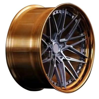 中国 factory Customized 2 piece super deep concave brushed bronze polished lip forged wheel 販売のため