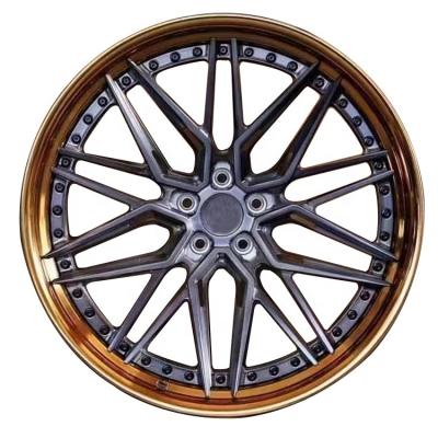 中国 factory Customized 2 piece super deep concave brushed bronze polished lip forged wheel 販売のため