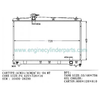 Cina radiatore di alluminio automatico di 425x728mm per Hyundai e Toyota AVENSIS 16400-28290 in vendita