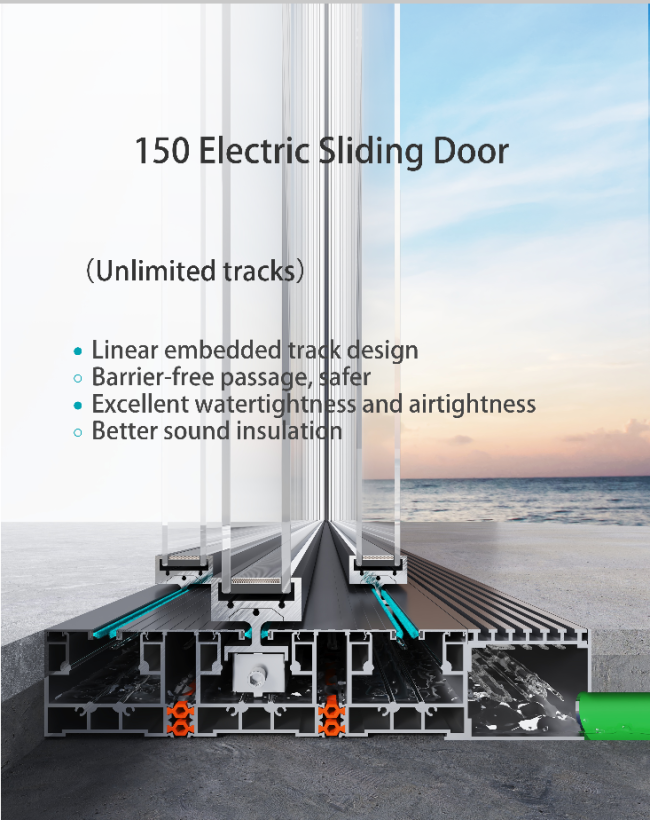 150 Electric Sliding Door panoramic aluminium alloy for private residences,villas, commercial areas, offices, large balconies