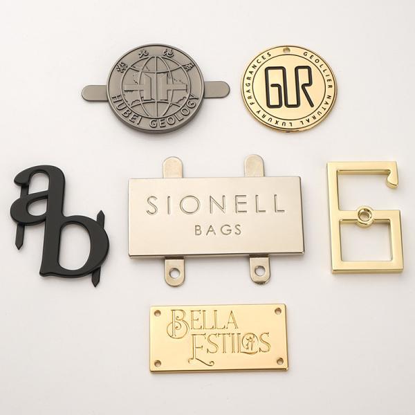 Quality Custom Metal Logo Tag For Handbag Luxury Gold Silver Letters Name Plate Clothing for sale