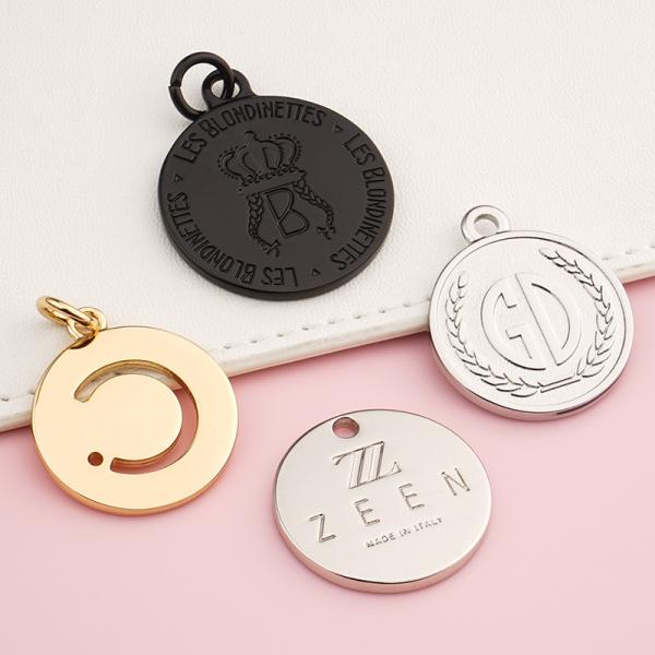 Quality Handbag Hanging Logo Tag Round Hang Embossed Metal Bag Logo for User-Friendly Style for sale