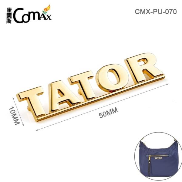 Quality User-Friendly Style Custom Metal Letter Logo for Handbags Gold Tag Separated for sale