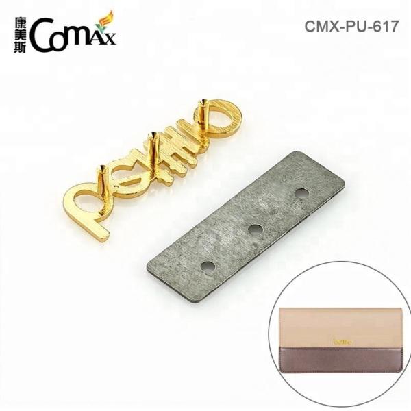 Quality Fashion Design Custom Letter Metal Logo Plate for Handbags Letters Together Gold for sale