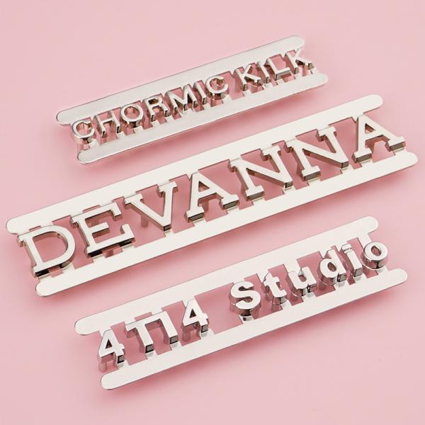 Quality Fashion Design Custom Letter Metal Logo Plate for Handbags Letters Together Gold for sale